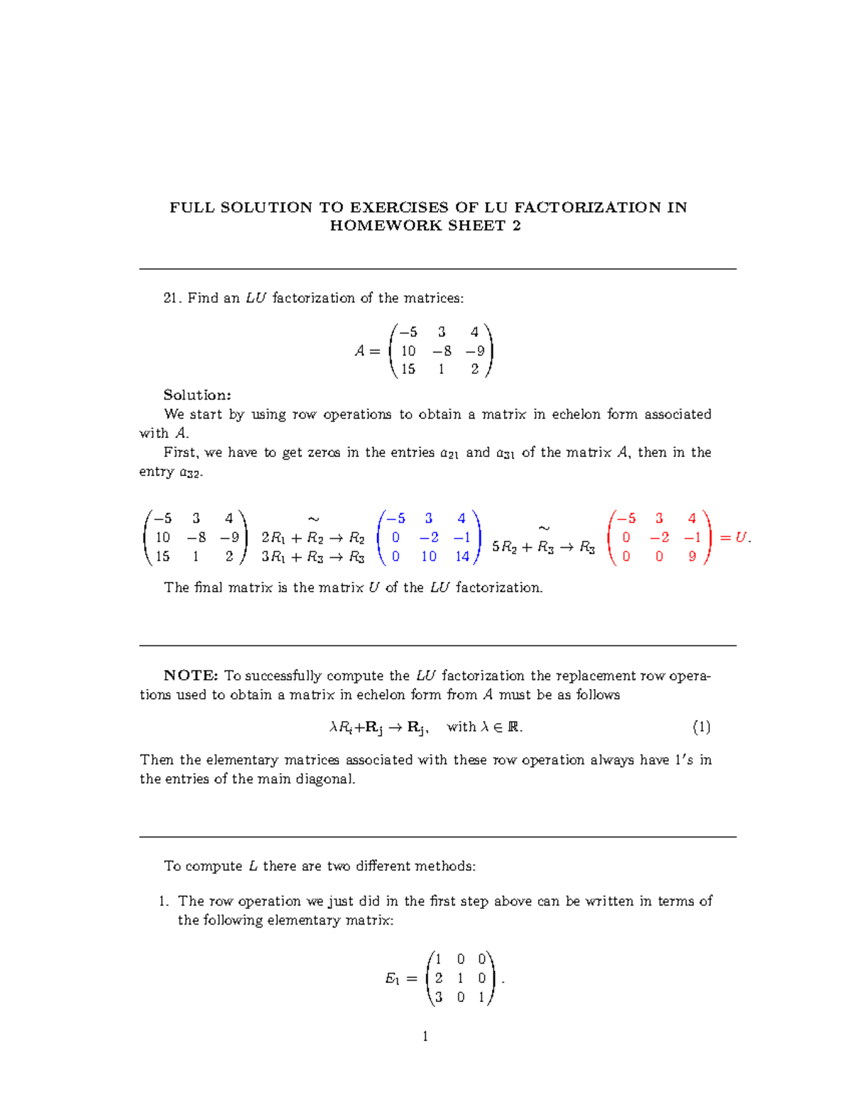 Álgebra Linear - Decomposiçao LU - Resolvidos - Bachelor in Statistics ...