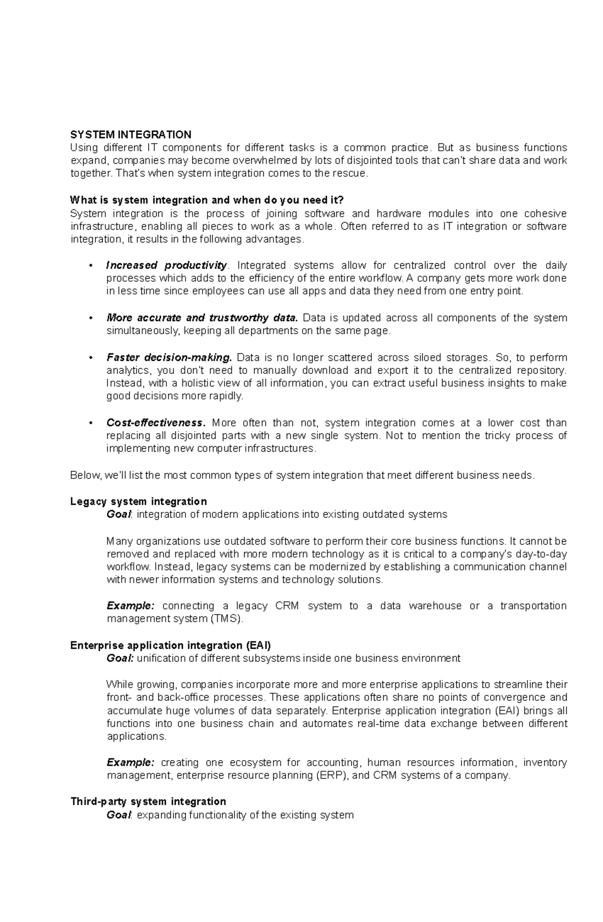 System Integration - SYSTEM INTEGRATION Using different IT components ...