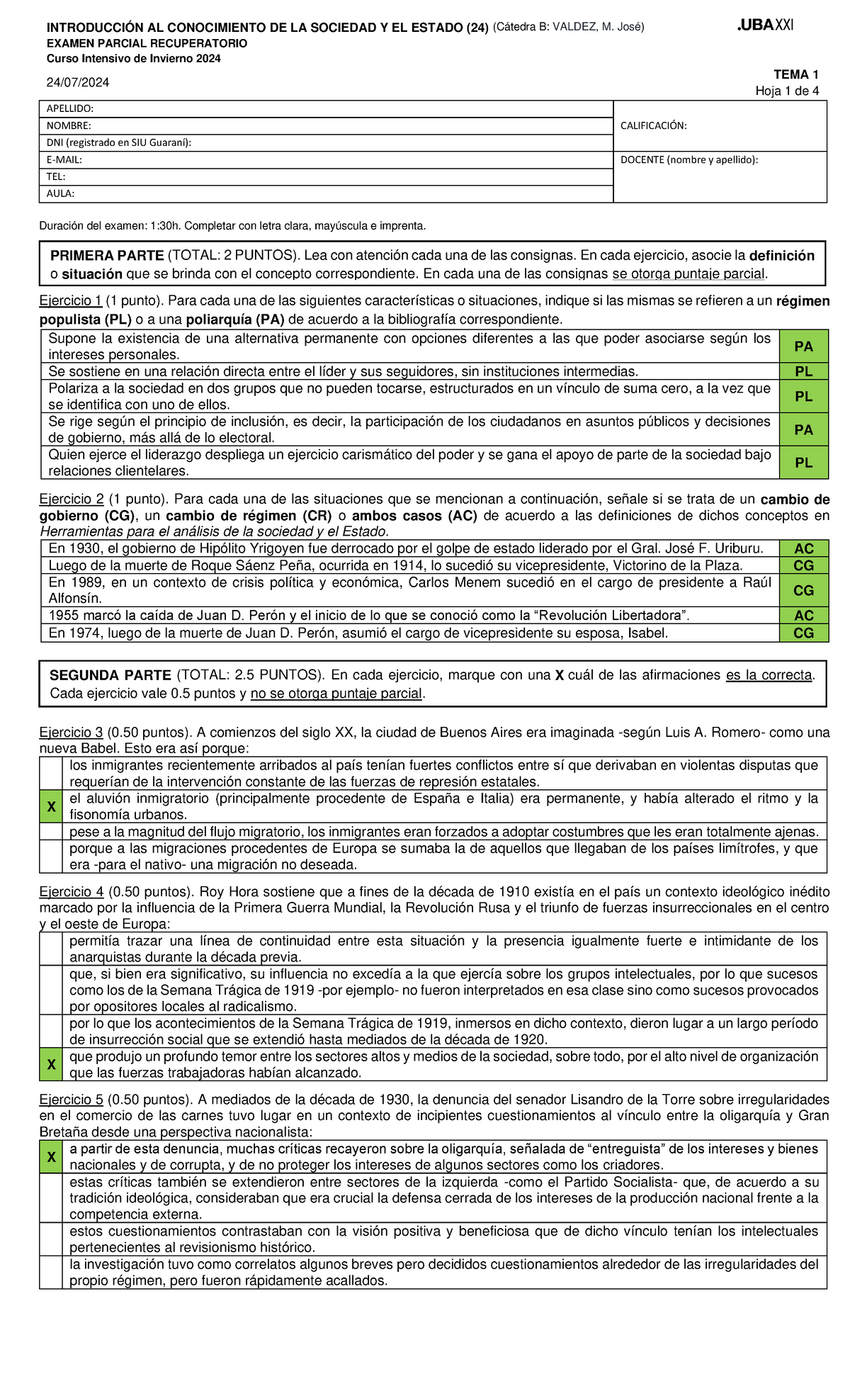 ICSE B Recuperatorio Tema1 Claves DE CorreccióN - EXAMEN PARCIAL RECUPERATORIO Curso Intensivo ...
