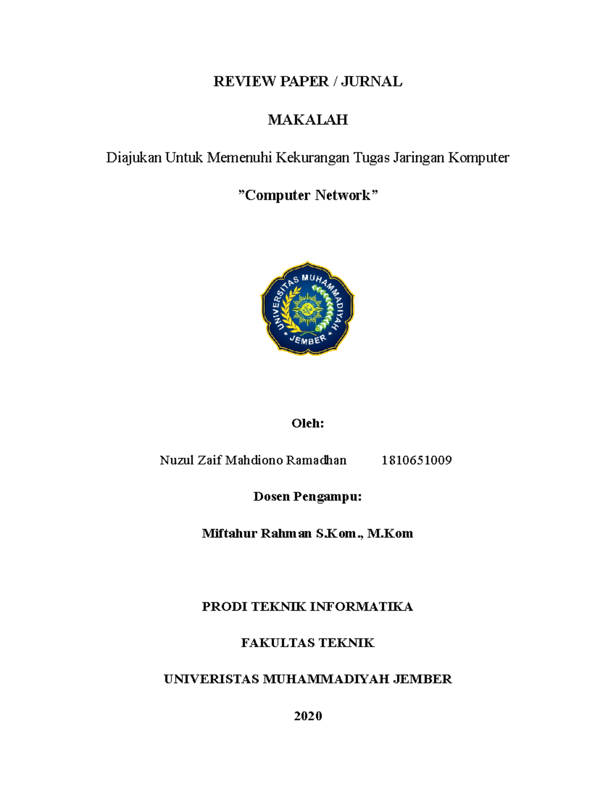 Review Paper Network Support (18651009) - REVIEW PAPER / JURNAL MAKALAH ...