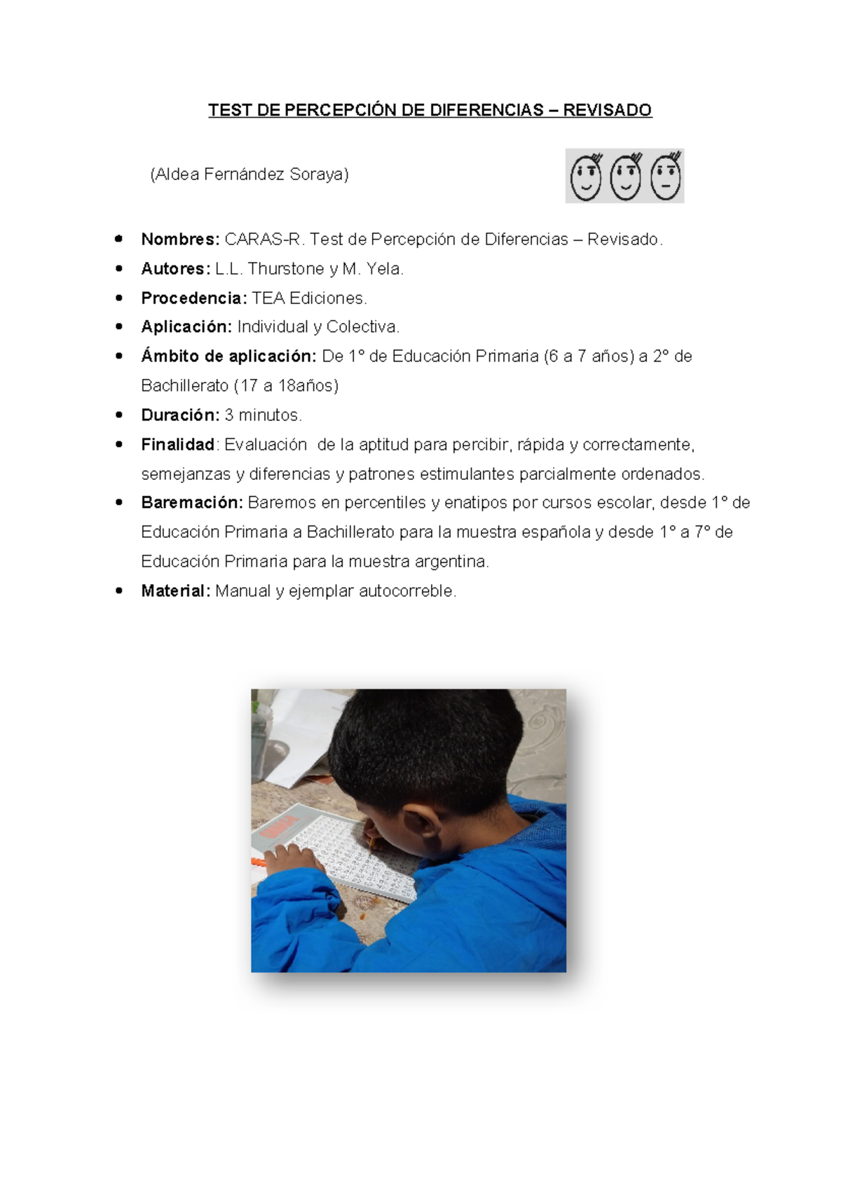 TEST DE Caras - notas - TEST DE PERCEPCIÓN DE DIFERENCIAS – REVISADO ...