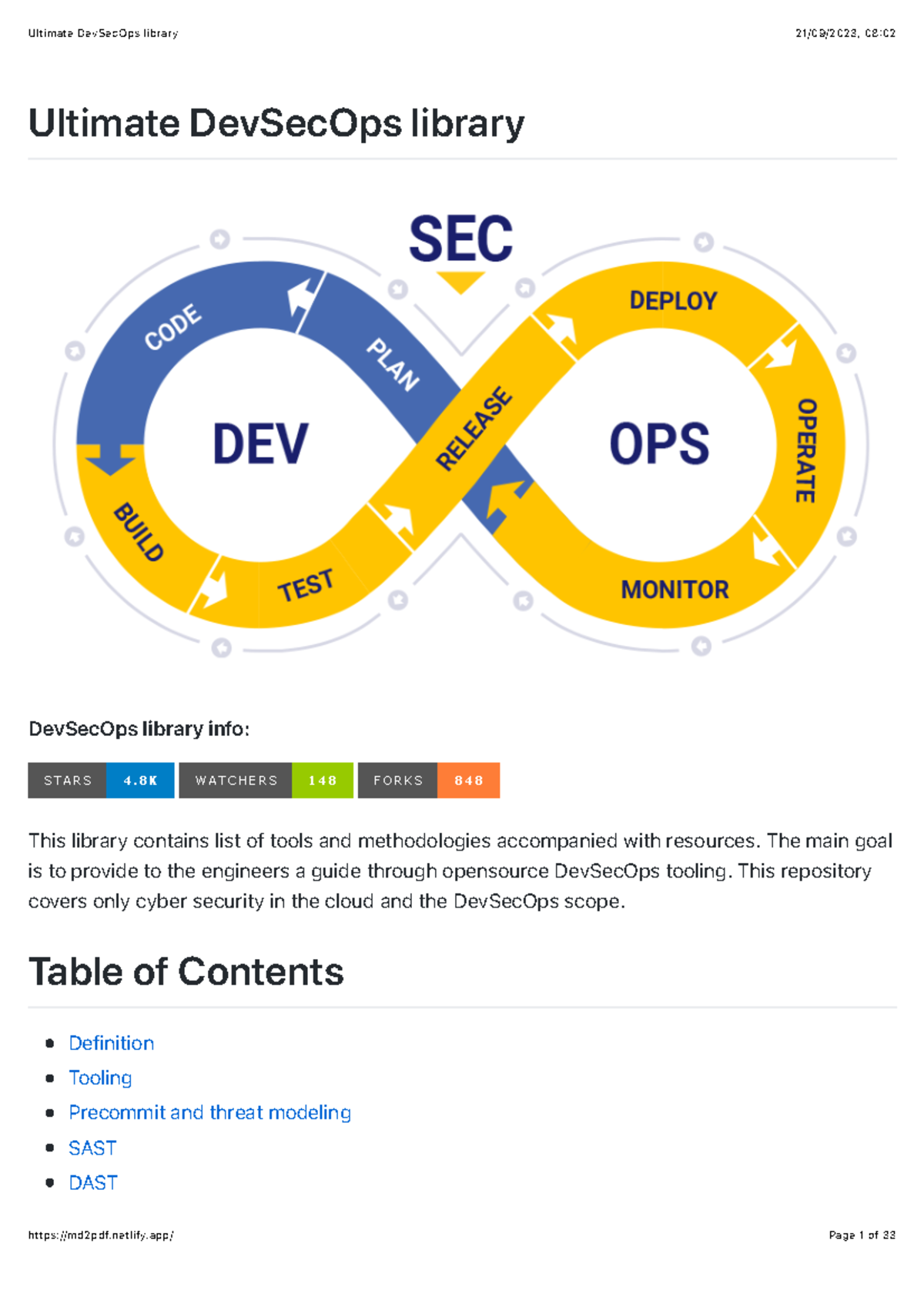 DOC - Ultimate DevSecOps library DevSecOps library info: S T A R S 4. 8 K W A T C H E R S 1 4 8 ...