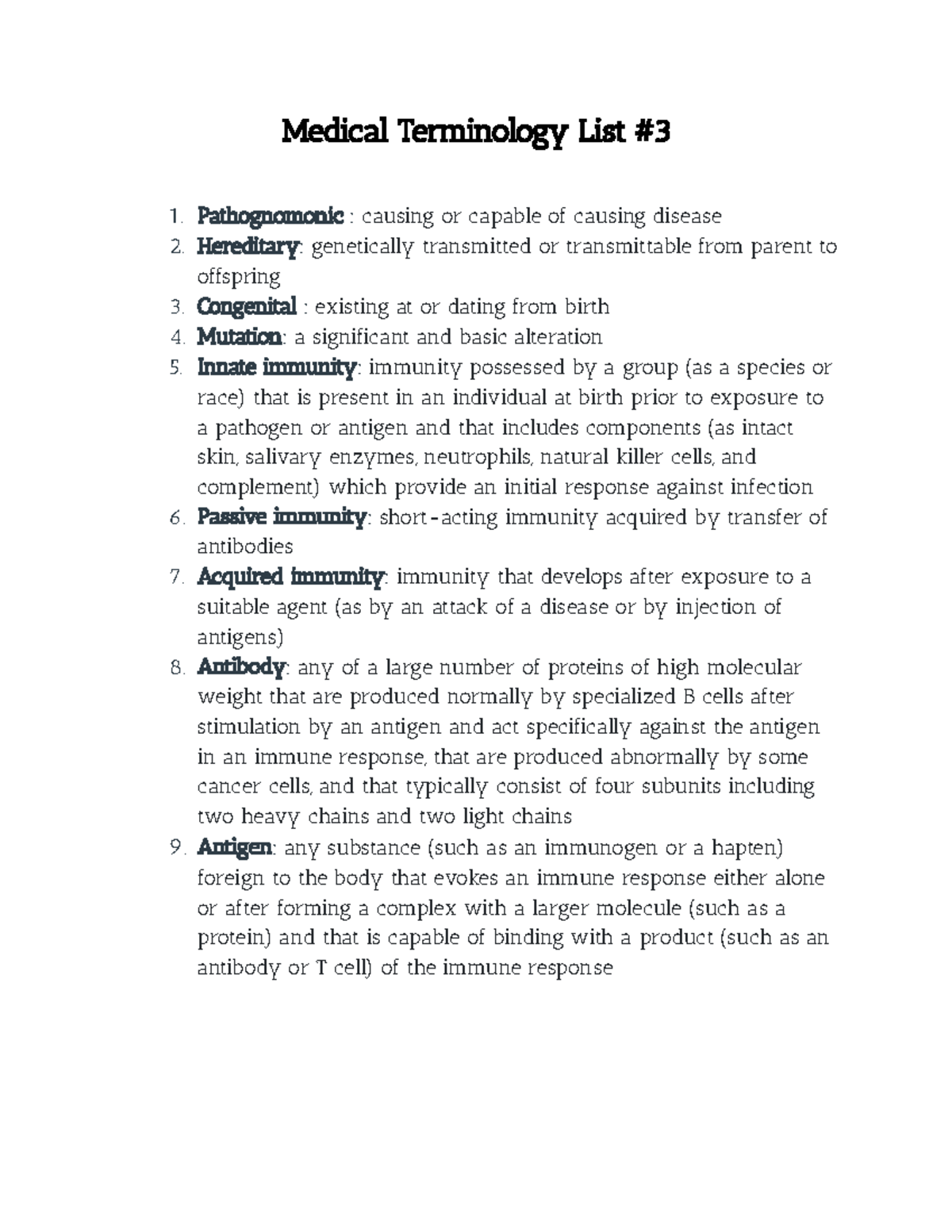 Medical Terminology List #3-2 - Medical Terminology List Pathognomonic ...