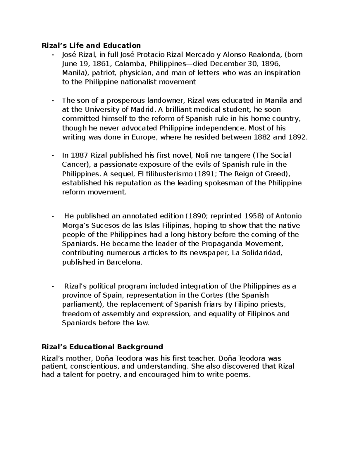 Rizals-Education - Rizalrizalr8zalr8zal - Rizal’s Life and Education ...