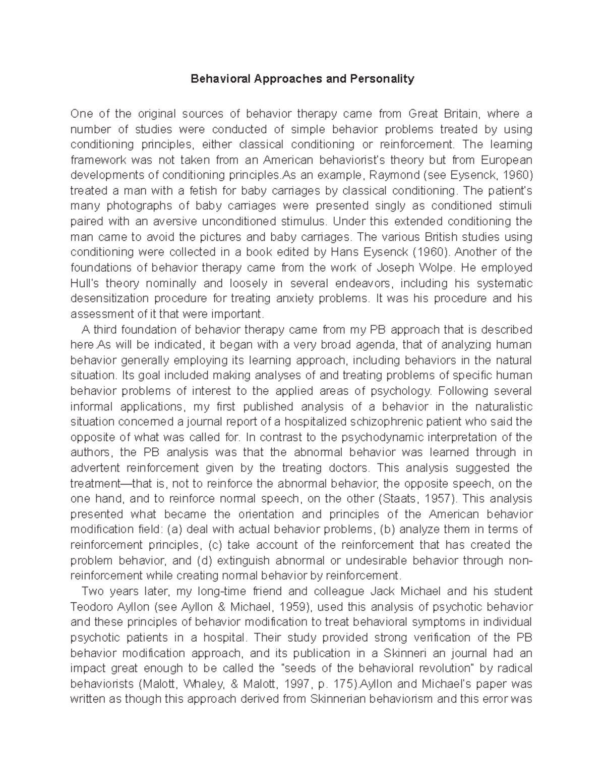A Psychological Behaviorism Theory of Personality - Behavioral ...