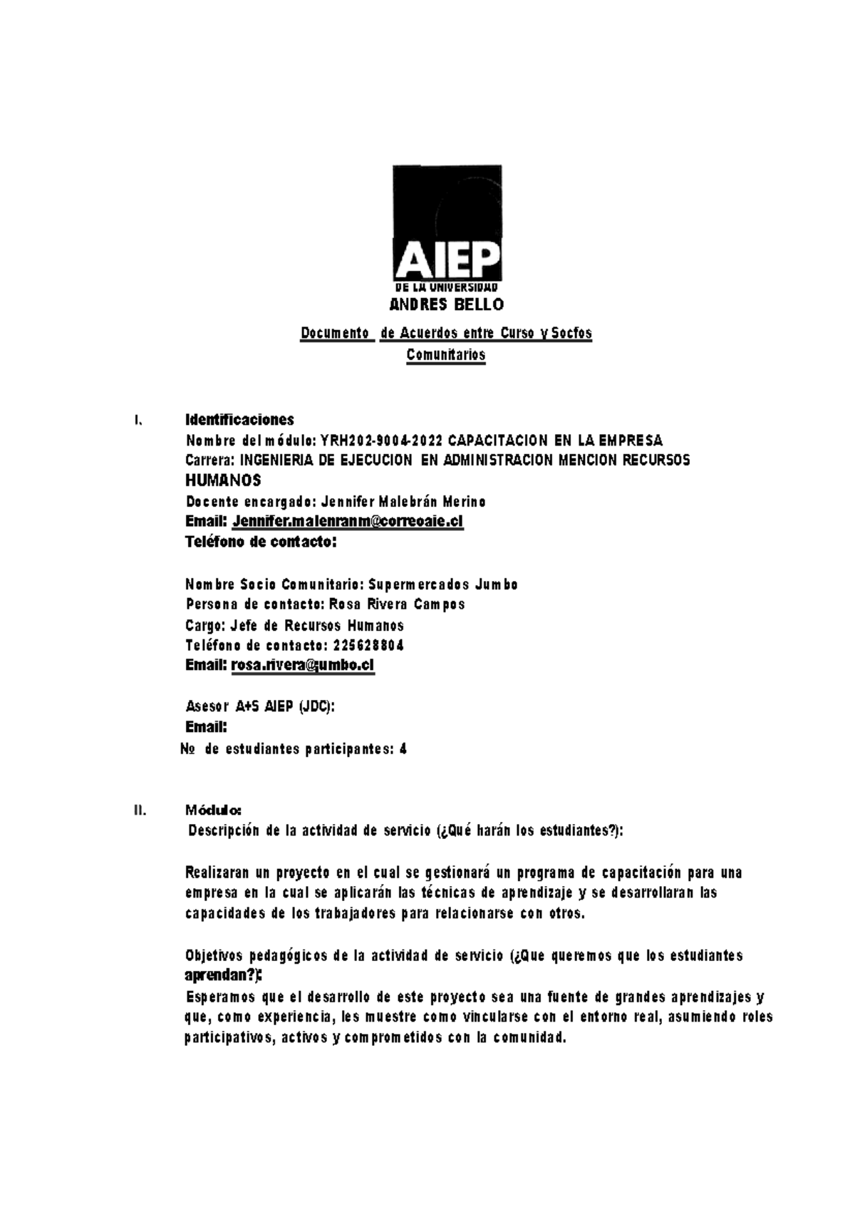 Documento de Acuerdos entre Curso y Socios Comunitarios firmado - DE LA ...