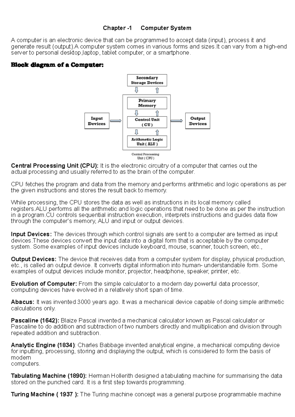 Chapter -1 Computer System - A computer system comes in various forms ...