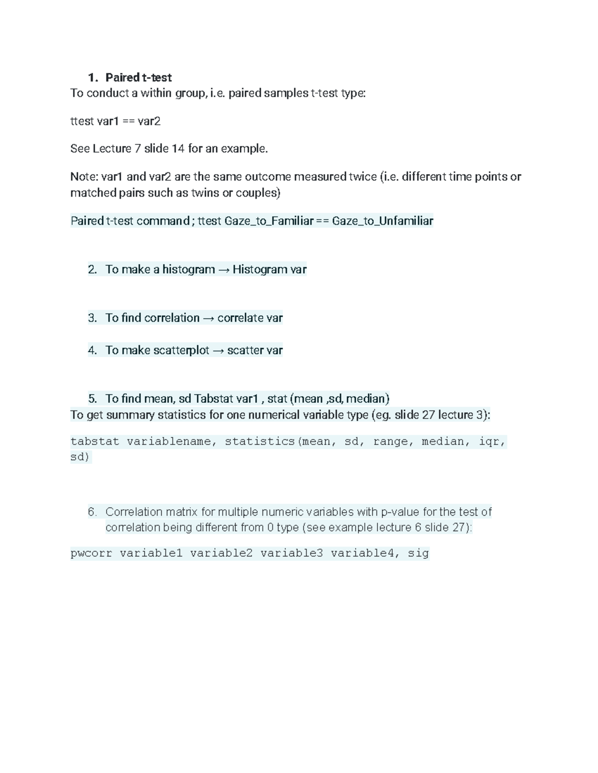 Stata commands - Paired t-test To conduct a within group, i. paired ...