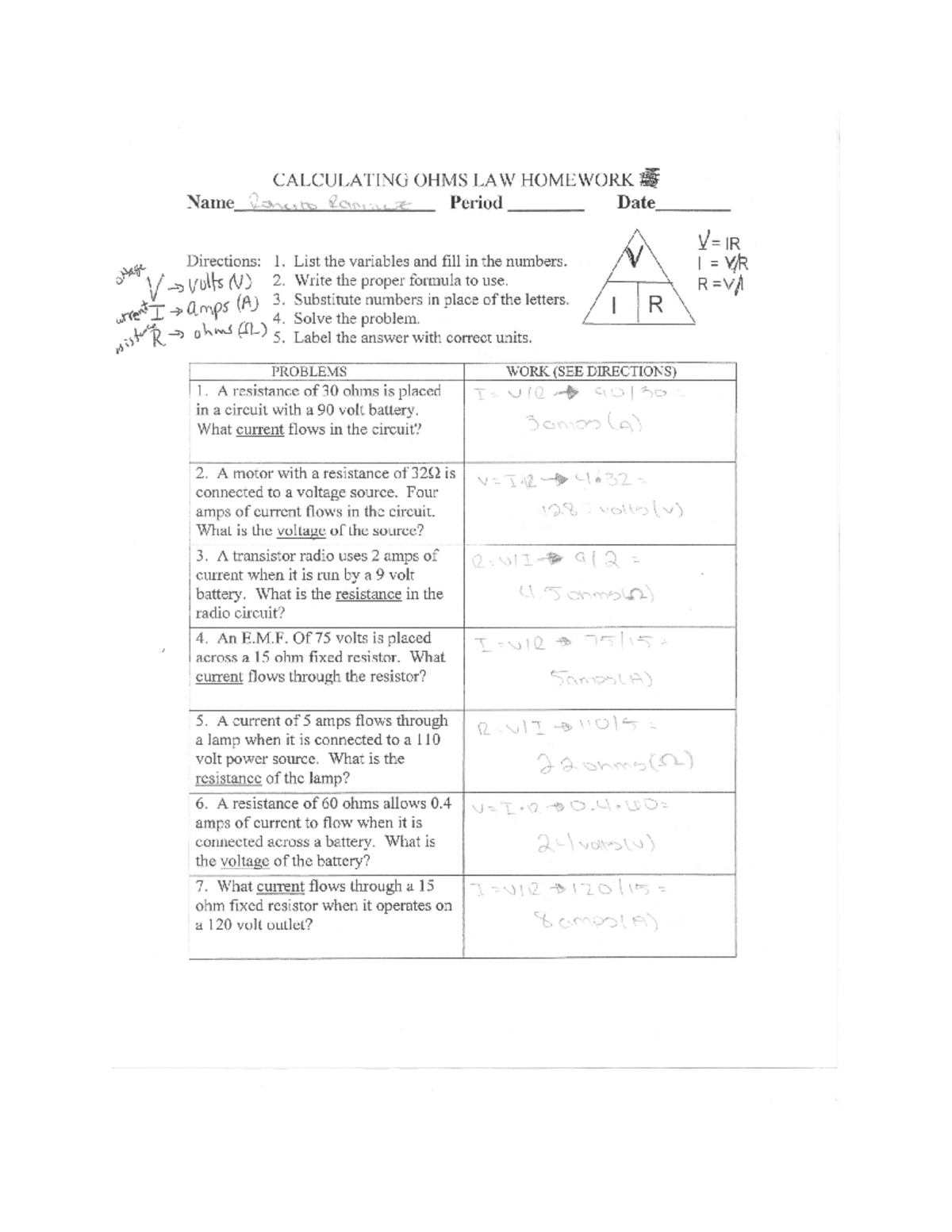 Calculating Ohms Law Worksheet - Studocu