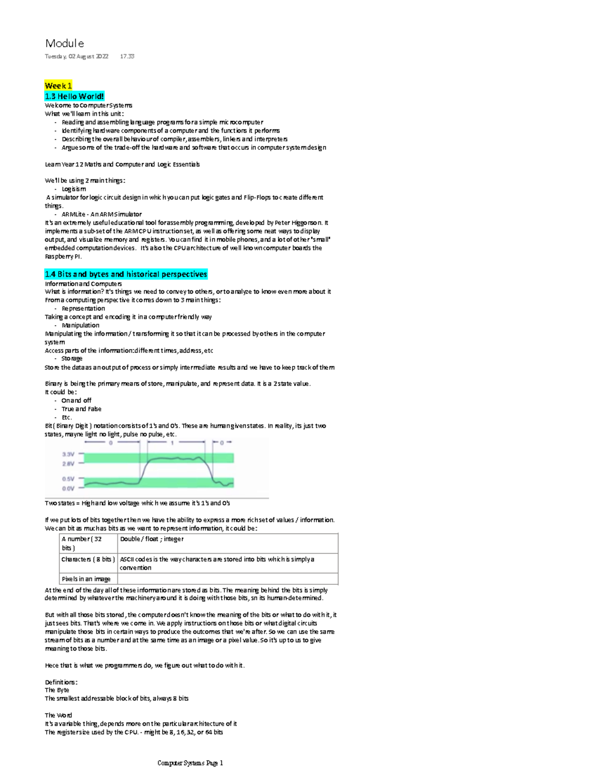 Note - aaa - Week 1 1 Hello World! Welcome to Computer Systems What we'll learn in this unit ...