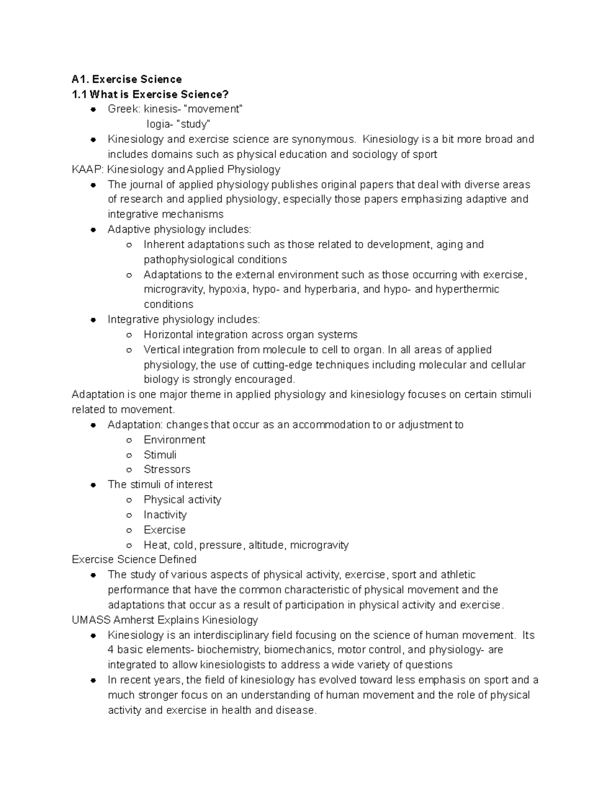 Exercise Science - fall 2017 - A1. Exercise Science 1 What is Exercise ...