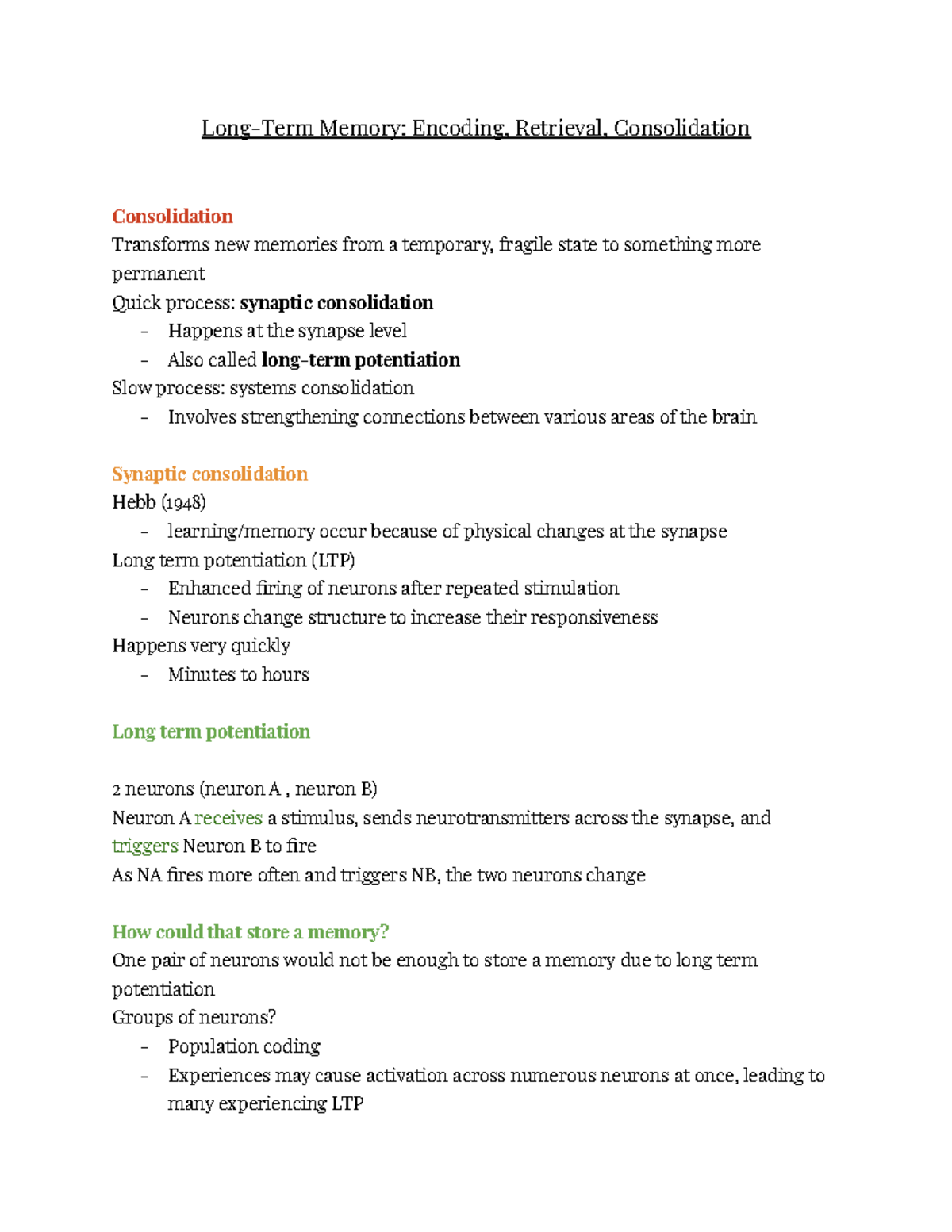 Long Term Memory Consolidation - Long-Term Memory: Encoding, Retrieval ...