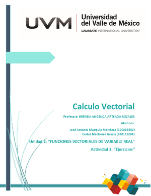 Actividad numero 2 Calculo Vectorial - UVM - Studocu