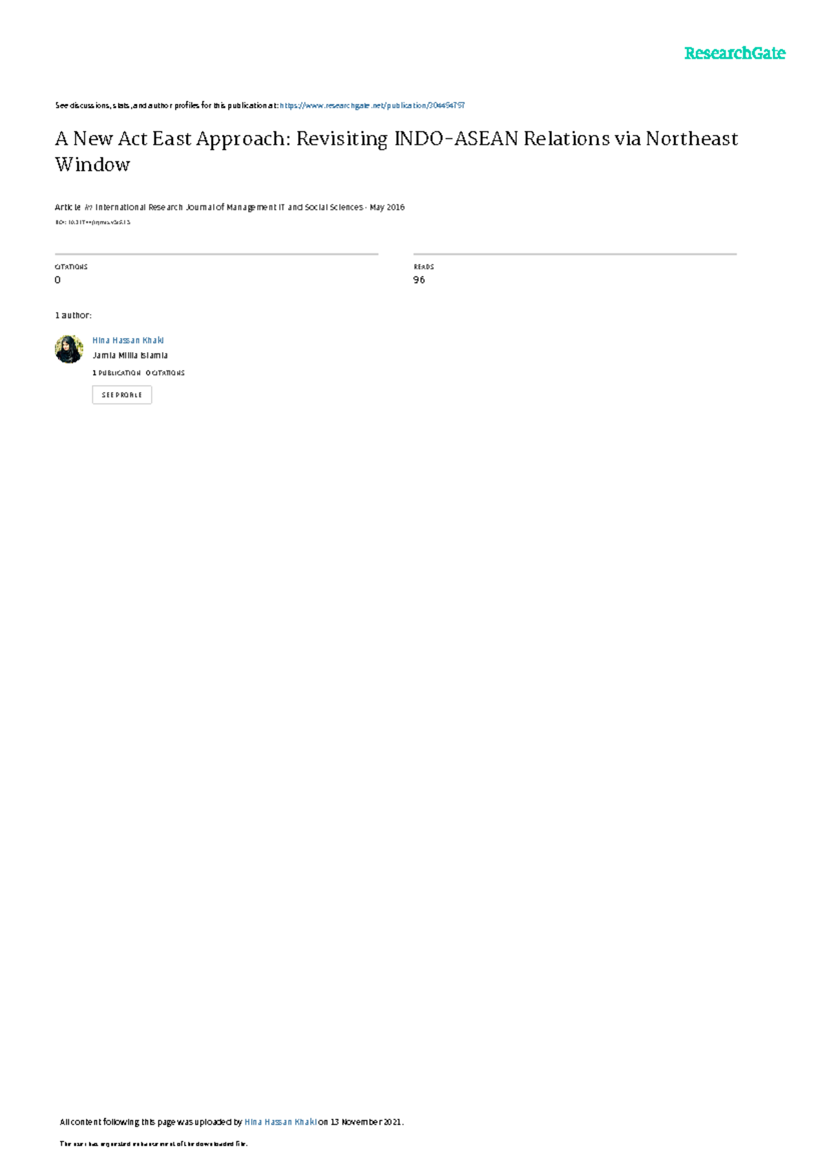 13 1 15 1 10 2016 0513 - A New Act East Approach: Revisiting INDO-ASEAN ...