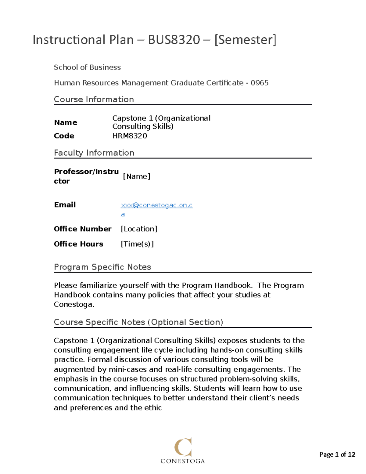 Instructional Plan - great material for the course outline. I would ...