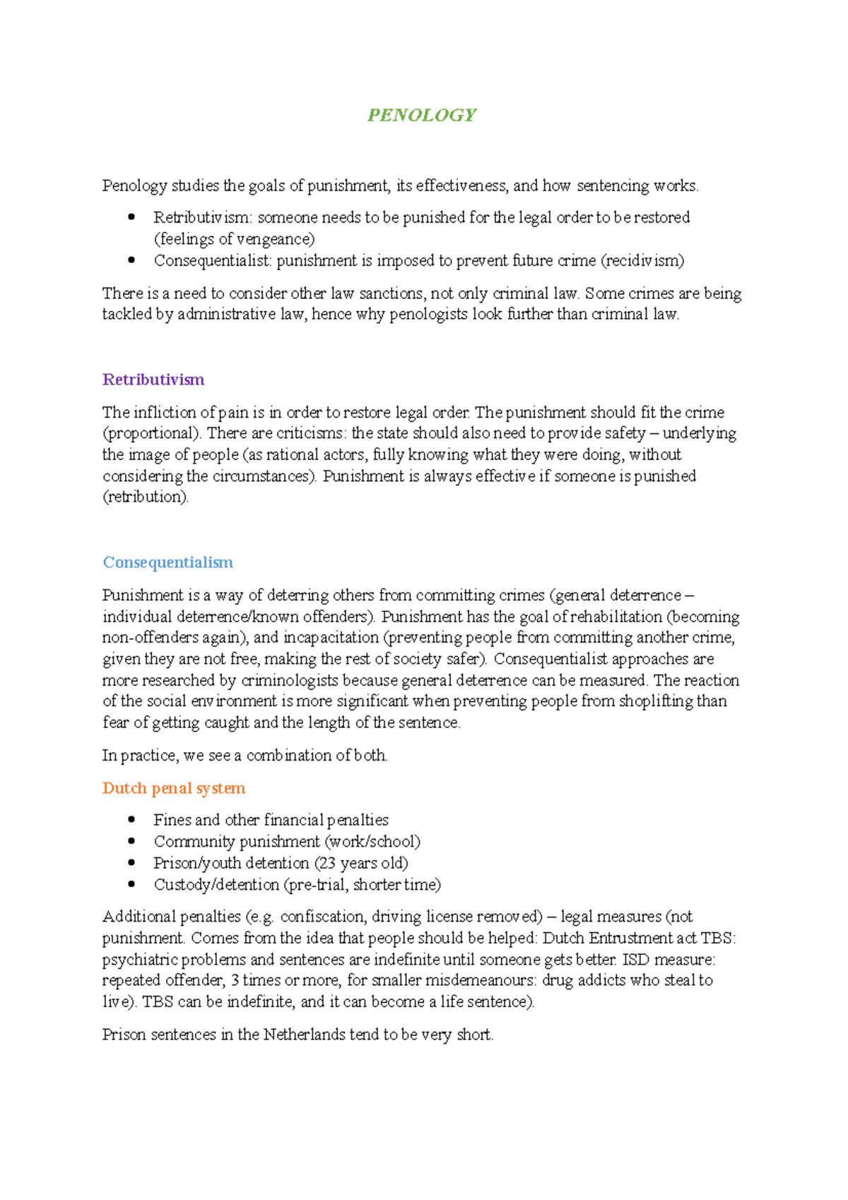 Penology - PENOLOGY Penology studies the goals of punishment, its ...