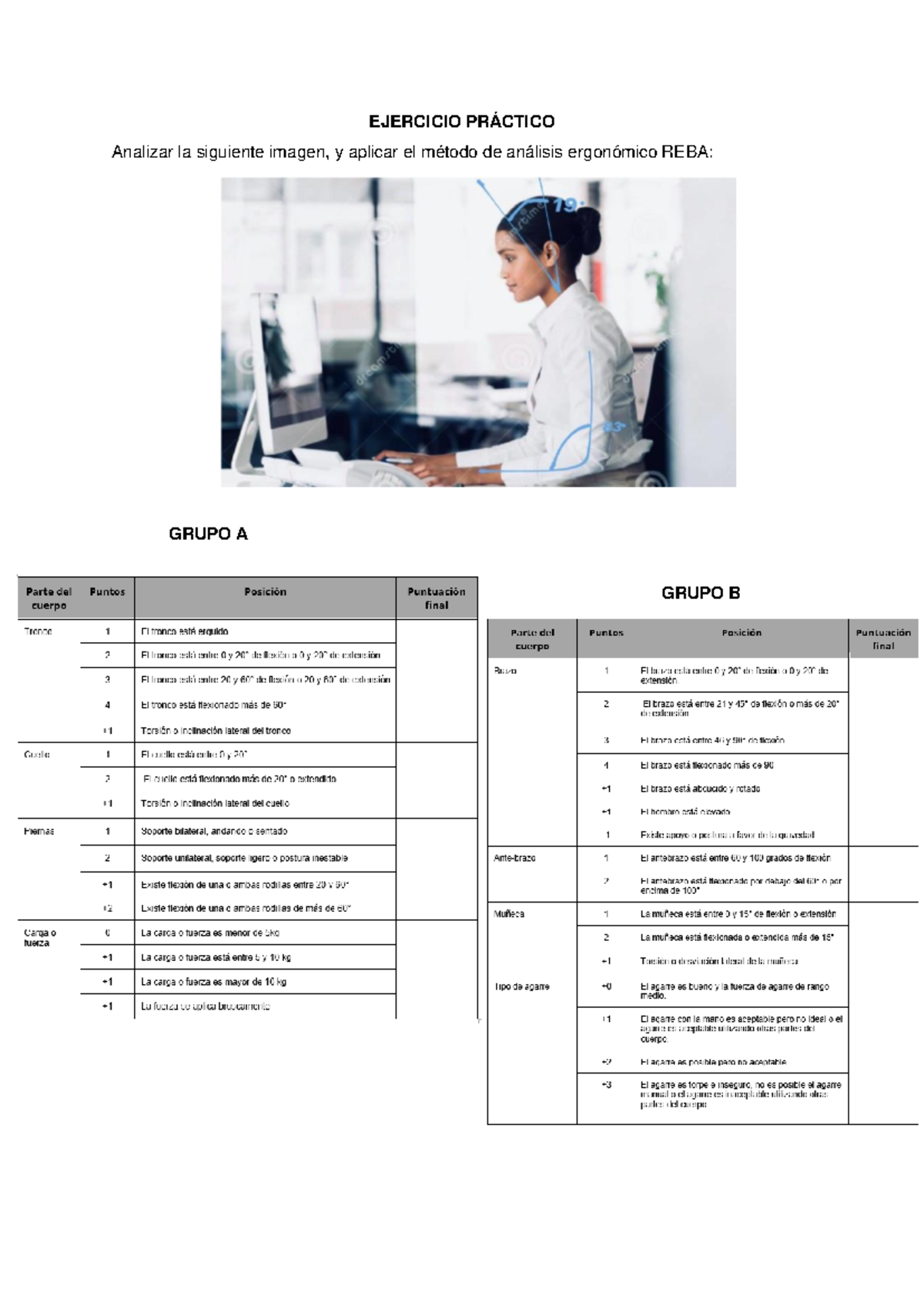 Ejercicio Práctico - METODO REBA - Ergonomía - EJERCICIO PRÁCTICO ...