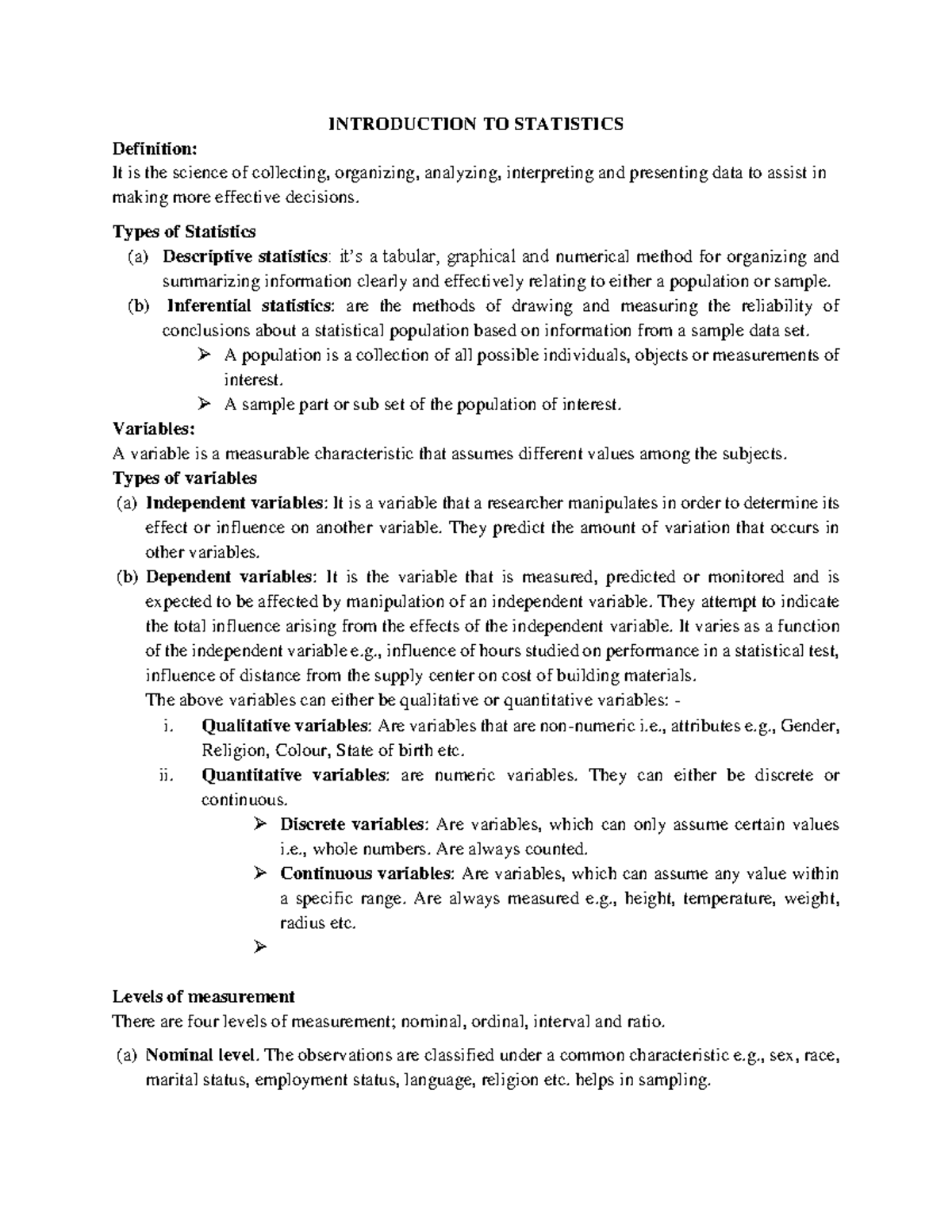 Introduction TO Statistics INTRODUCTION TO STATISTICS Definition It