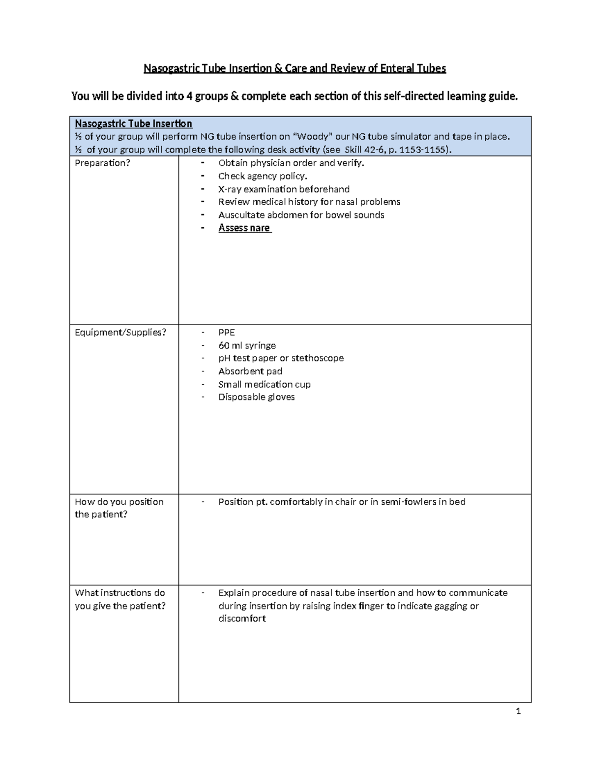 Week 8 - NG tube Insertion and Care Learning Activity - Nasogastric ...