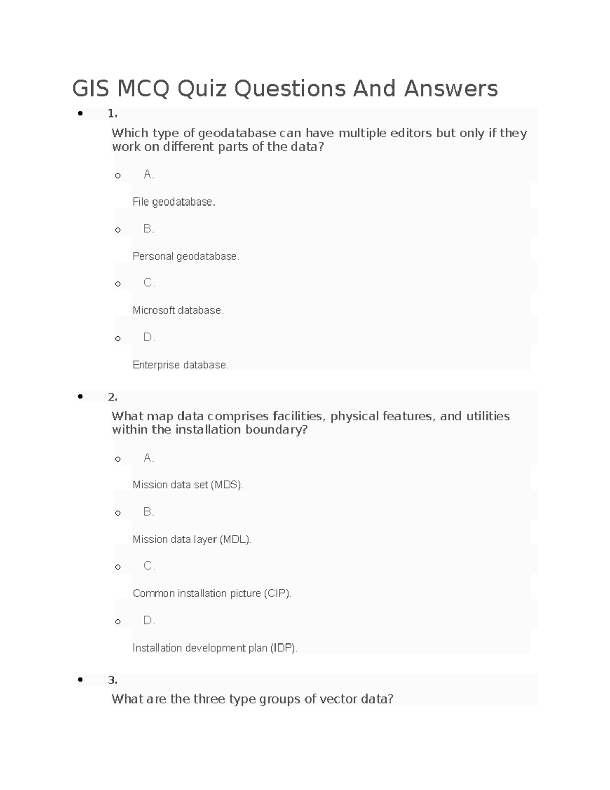 GIS MCQ Quiz Questions And Answers - Which type of geodatabase can have ...