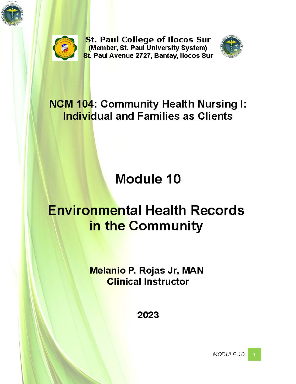 Module 10 Environmental Health Records - St. Paul College of Ilocos Sur ...