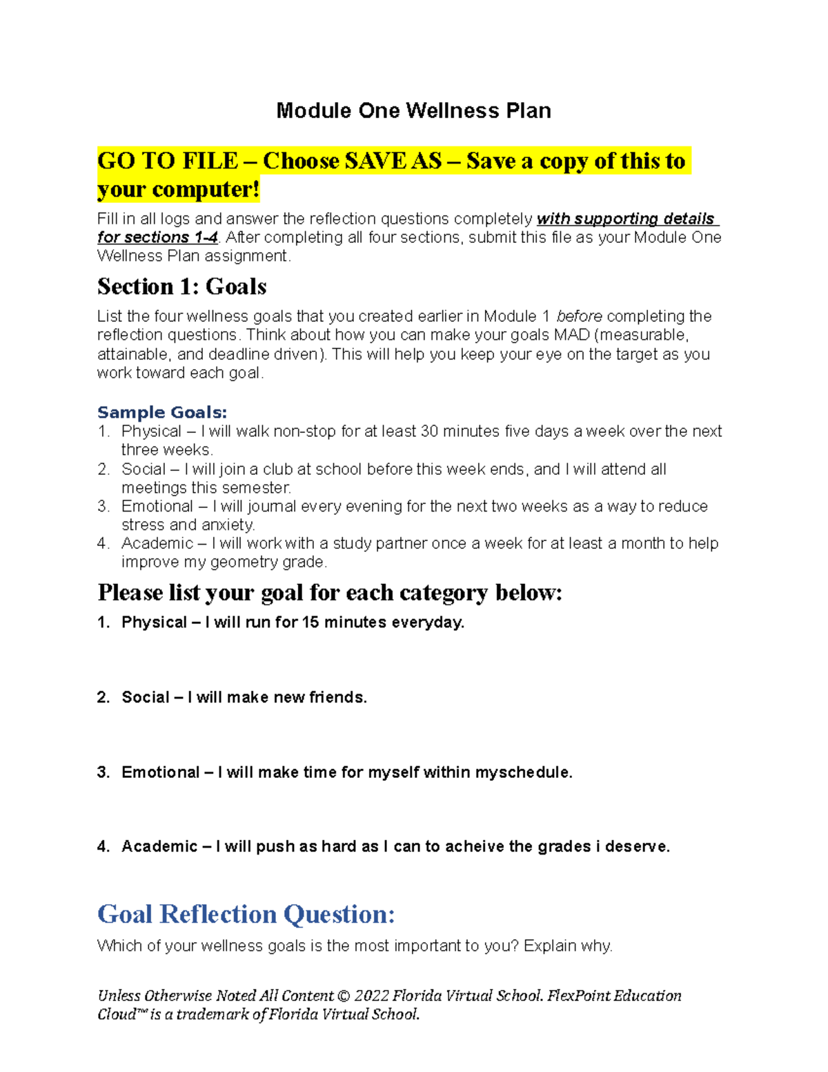 Module one wellness plan - Module One Wellness Plan GO TO FILE – Choose ...