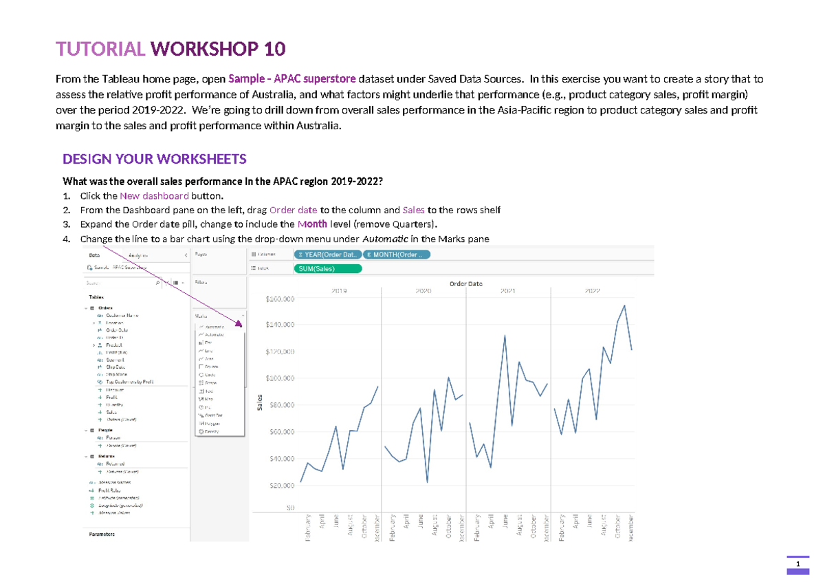 Tutorial workshop 10 - TUTORIAL WORKSHOP 10 From the Tableau home page, open Sample - APAC - Studocu