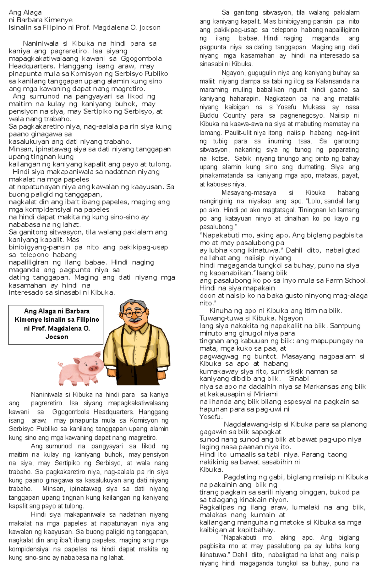 Ang Alaga - Maikling kuwento - Ang Alaga ni Barbara Kimenye Isinalin sa ...