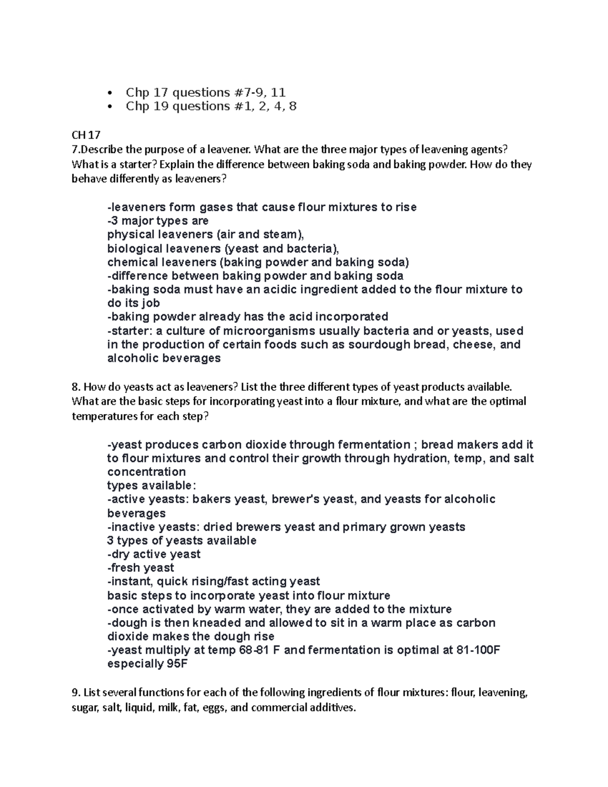 CH 17,19 - Professor Beaudoin - Chp 17 questions #7-9, 11 Chp 19 ...