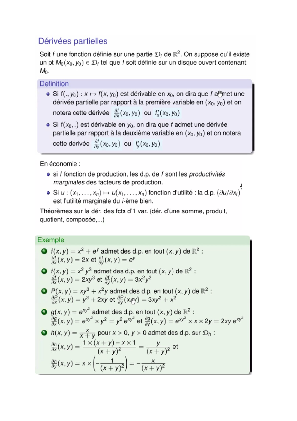 Dérivées partielles - Mathématiques - Studocu