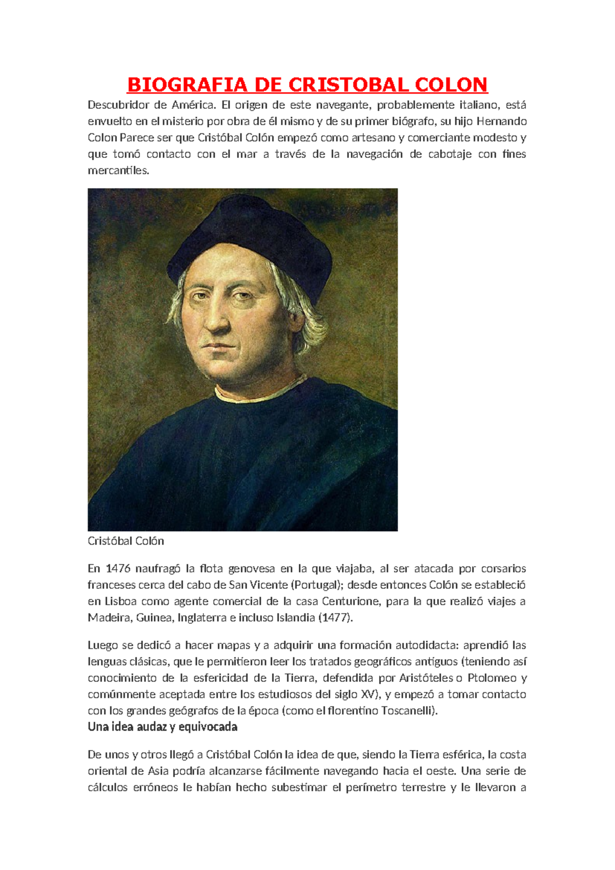 Biografia DE Cristobal Colon - BIOGRAFIA DE CRISTOBAL COLON Descubridor ...