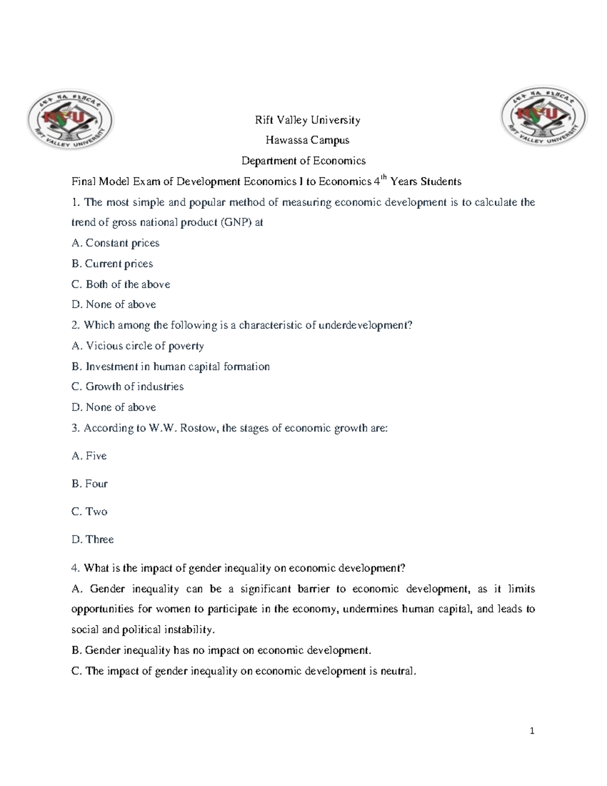 Development economics mod - Introduction to Economics - AAU - Studocu