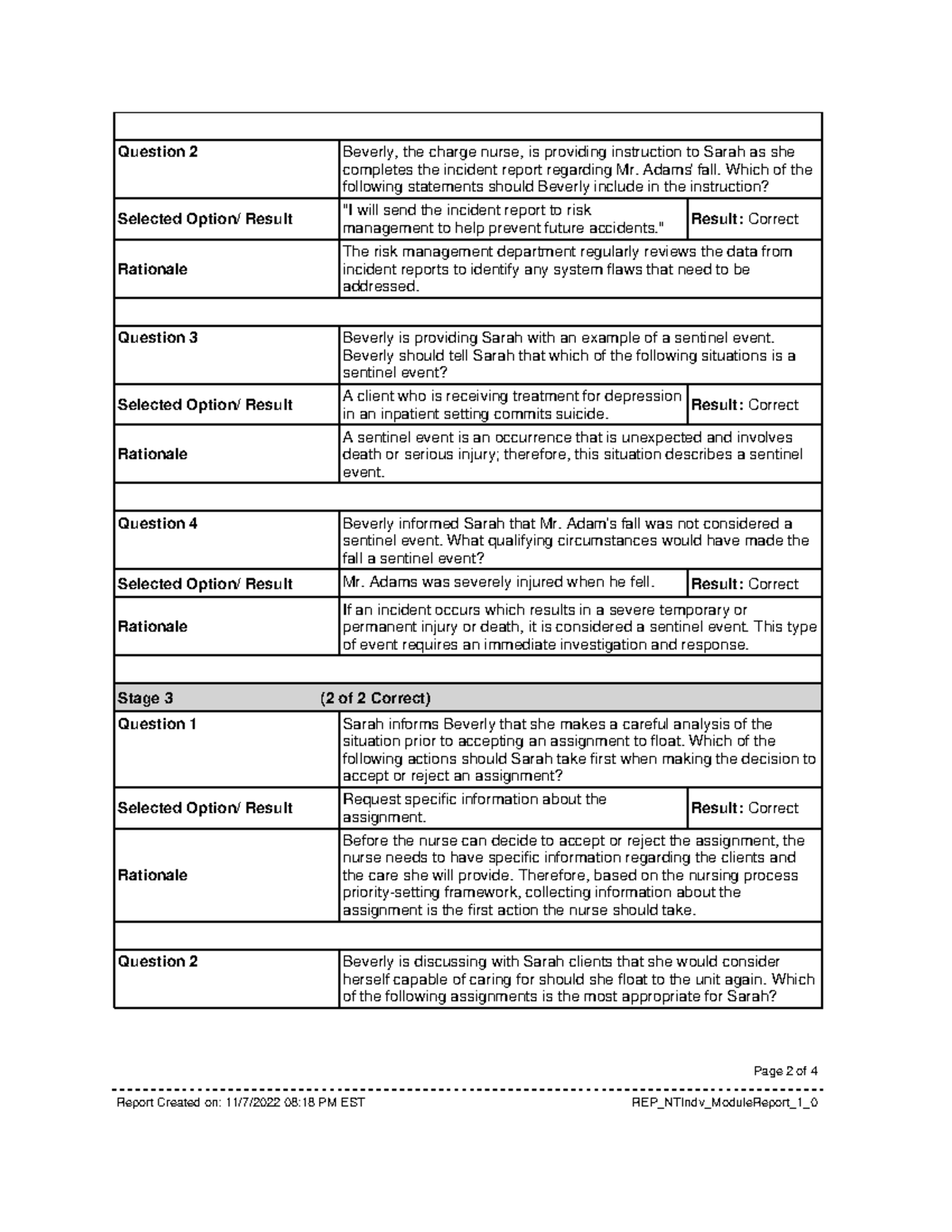 Ati report - Question 2 Beverly, the charge nurse, is providing ...