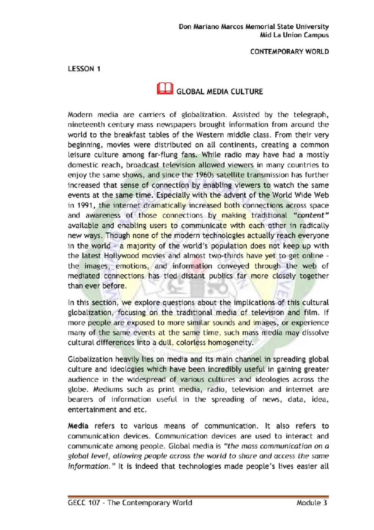 Contemporary World lesson 1 - Studocu