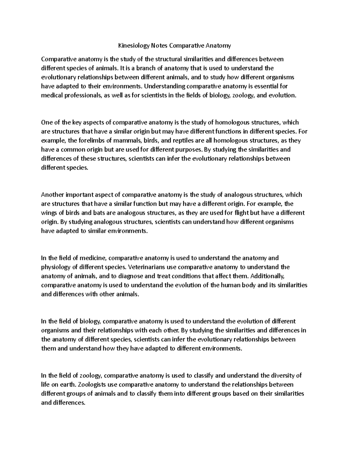 Kinesiology Notes Comparative Anatomy - Kinesiology Notes Comparative ...