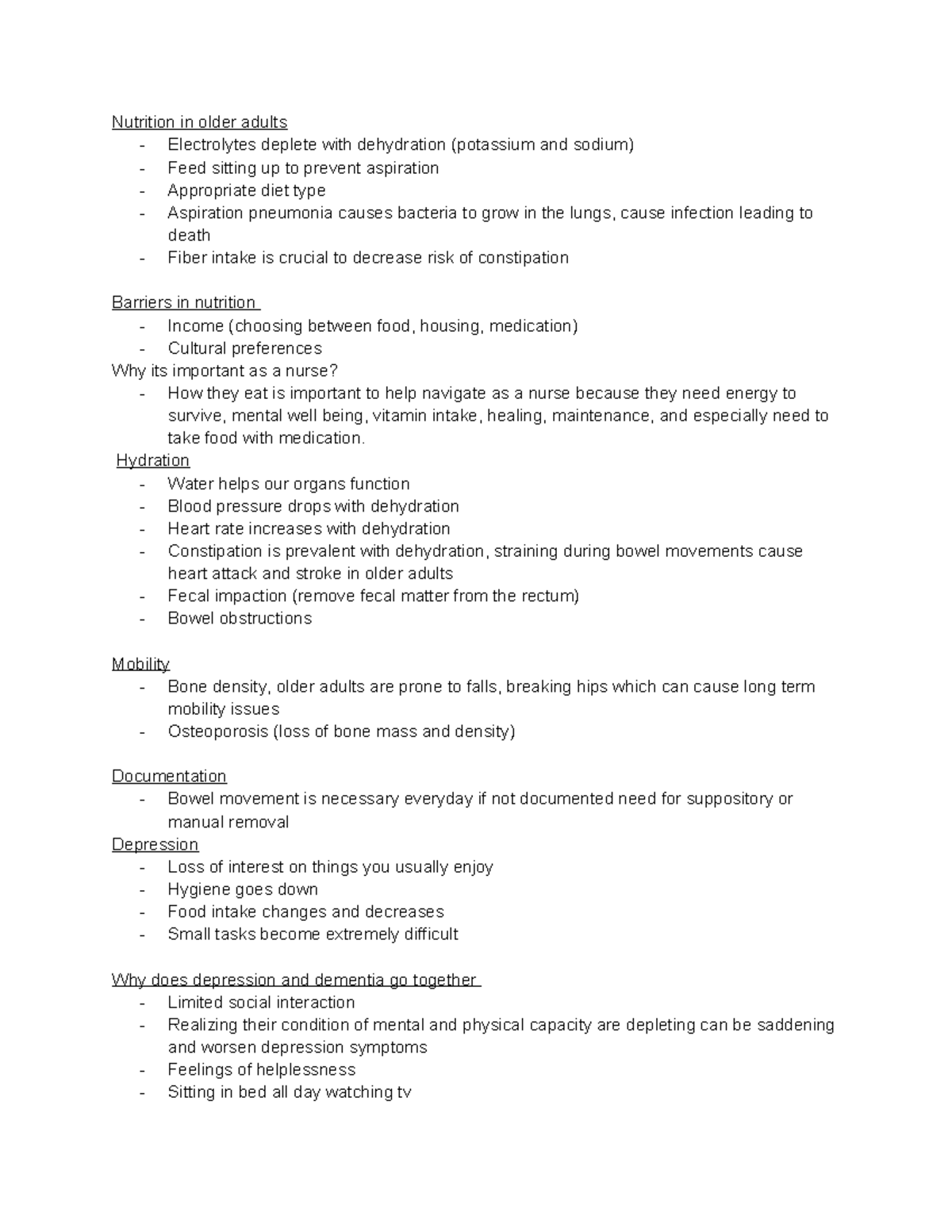 Nursing notes - Nutrition in older adults - Electrolytes deplete with ...