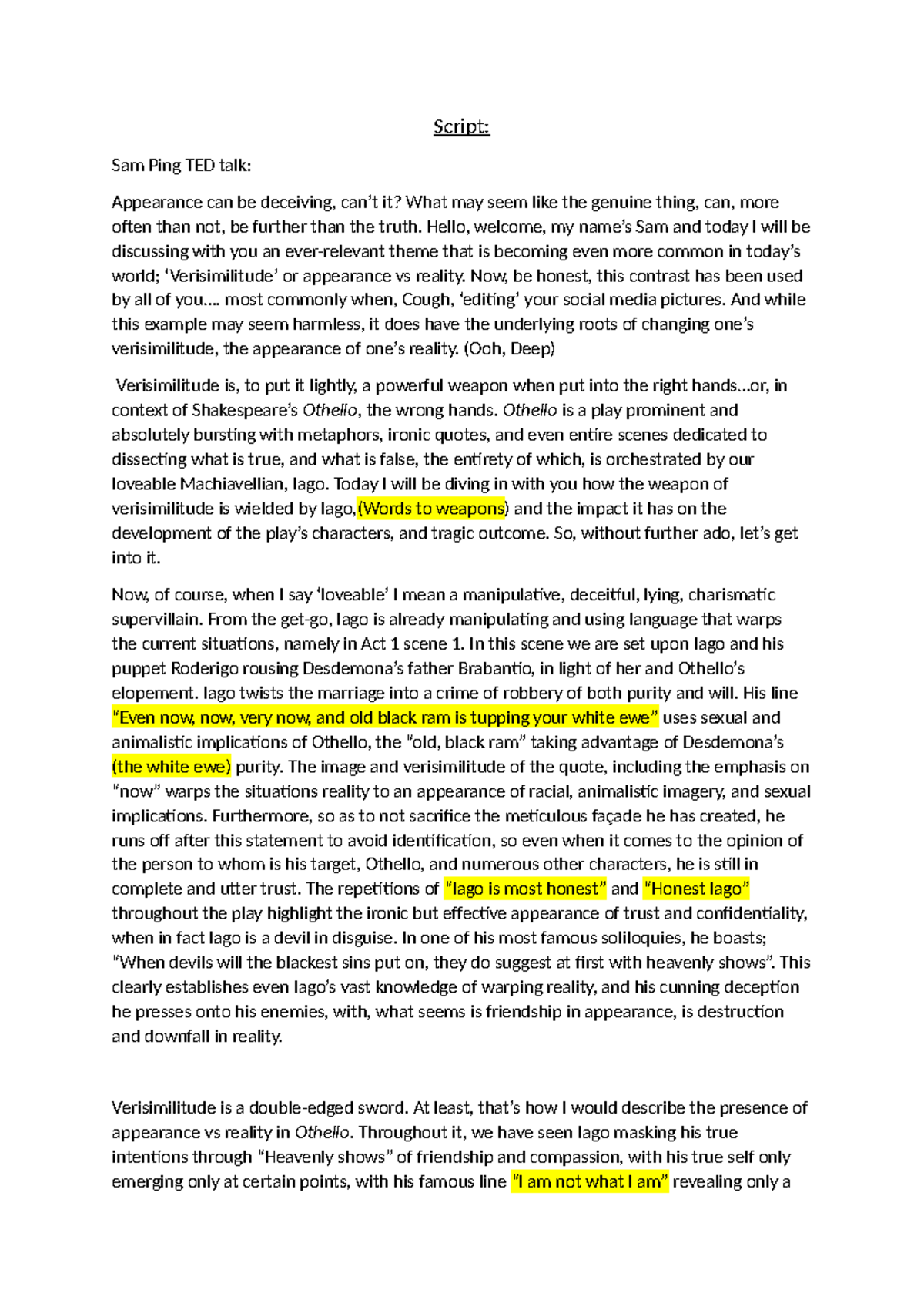 AT1 ted talk script sam ping 2023 - Script: Sam Ping TED talk ...