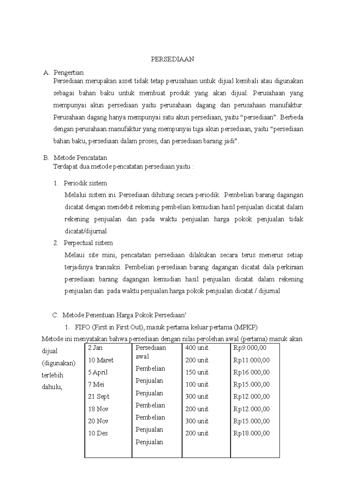 Persediaan - PERSEDIAAN A. Pengertian Persediaan merupakan asset tidak ...