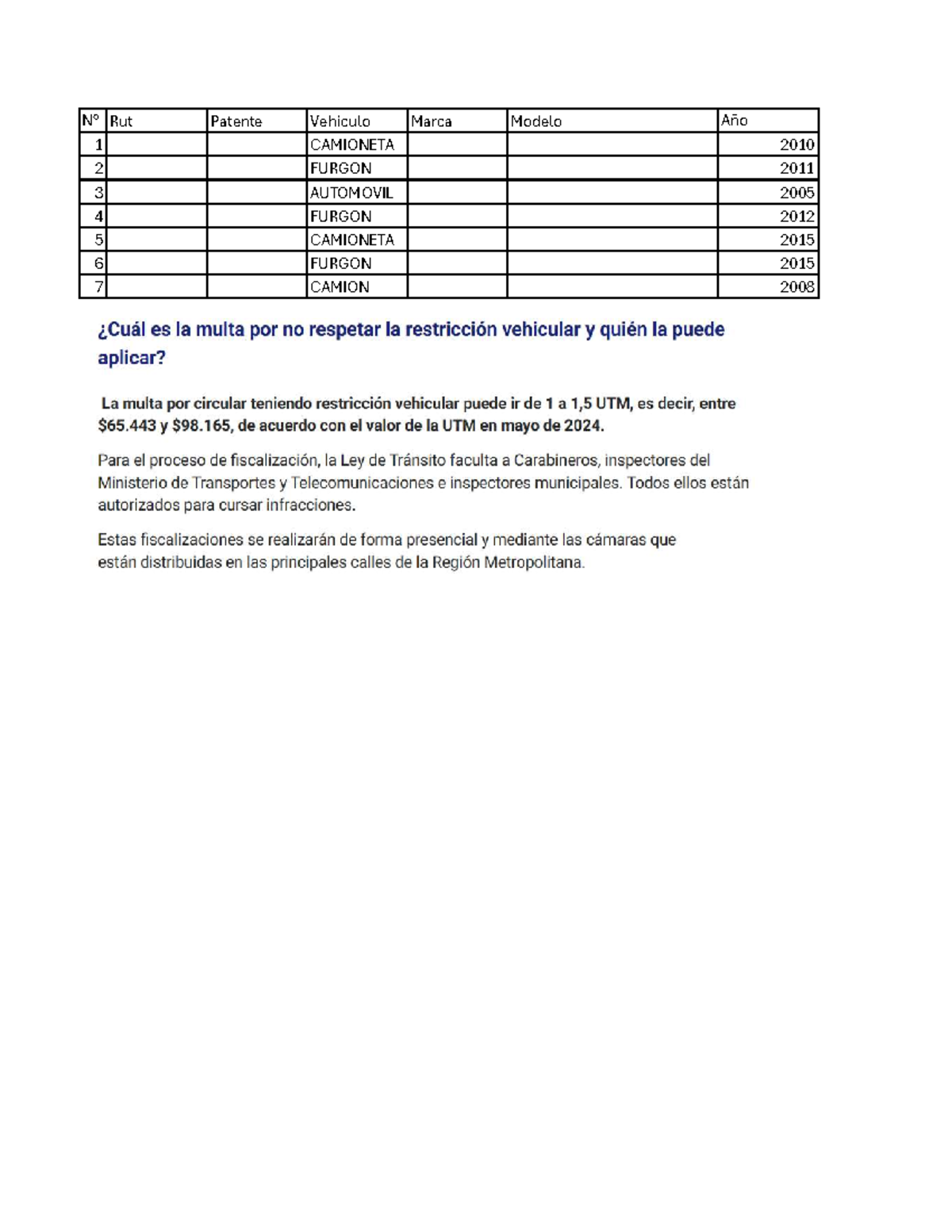 Formato Control de Vehiculos y Restricciones Vehiculares - Logística de ...