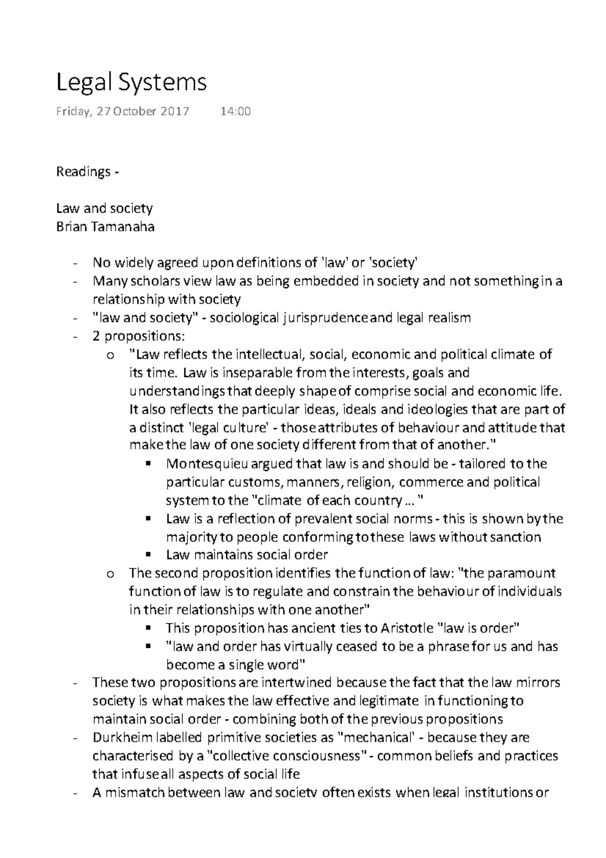 Legal systems lecture 2 Legal Systems - Readings - Law and society ...