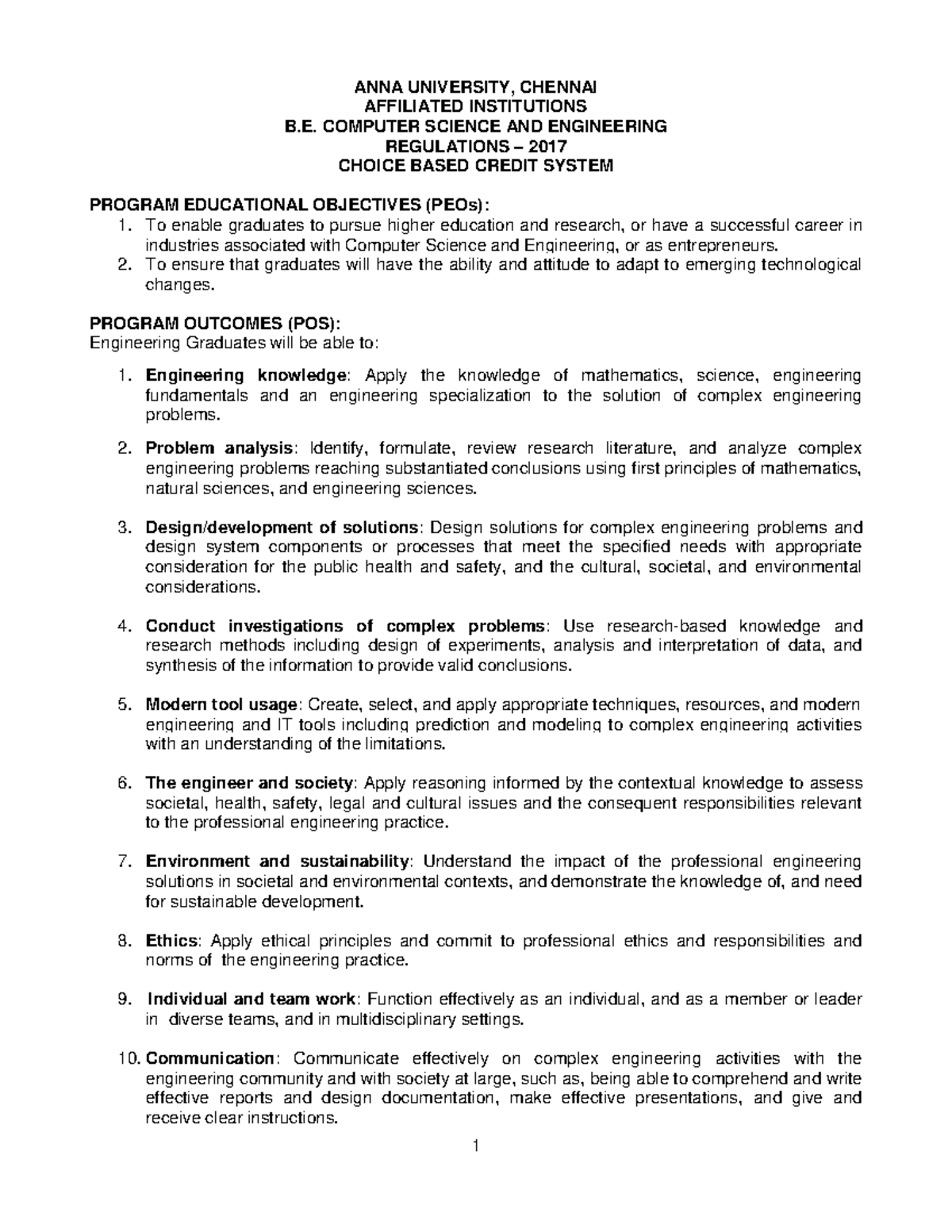 Be Cse Regulation 17 Anna University Chennai Affiliated Institutions