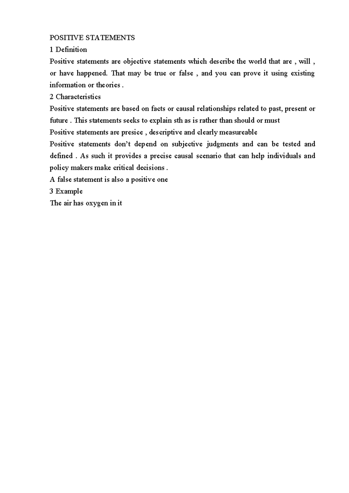 Positive- Statements - POSITIVE STATEMENTS 1 Definition Positive ...