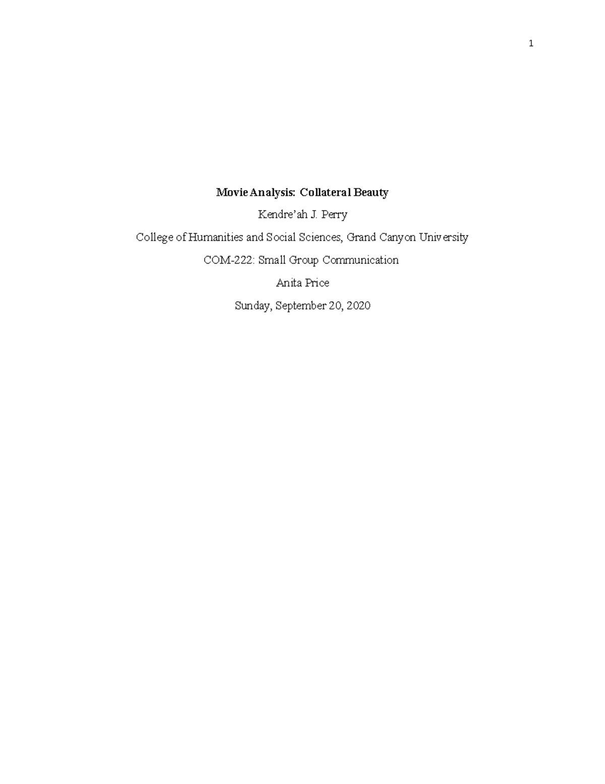 Movie Analysis Paper ( Final) - Movie Analysis: Collateral Beauty ...
