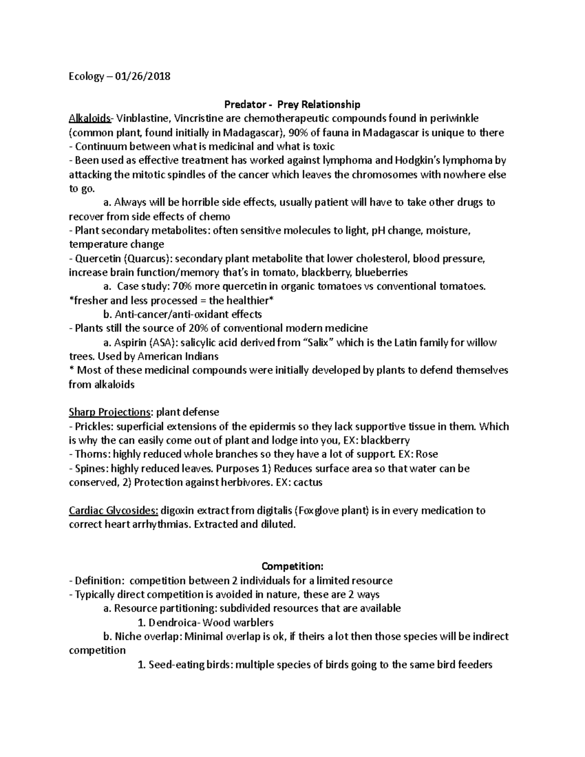 Ecology Test 1 Lecture notes - Ecology – 01/26/ Predator - Prey ...