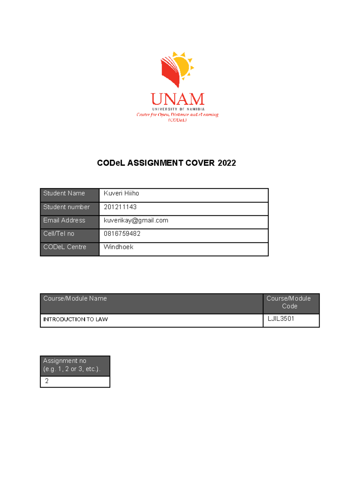 Assignement 1 MAKE UP - assignment - CODeL ASSIGNMENT COVER 2022 ...