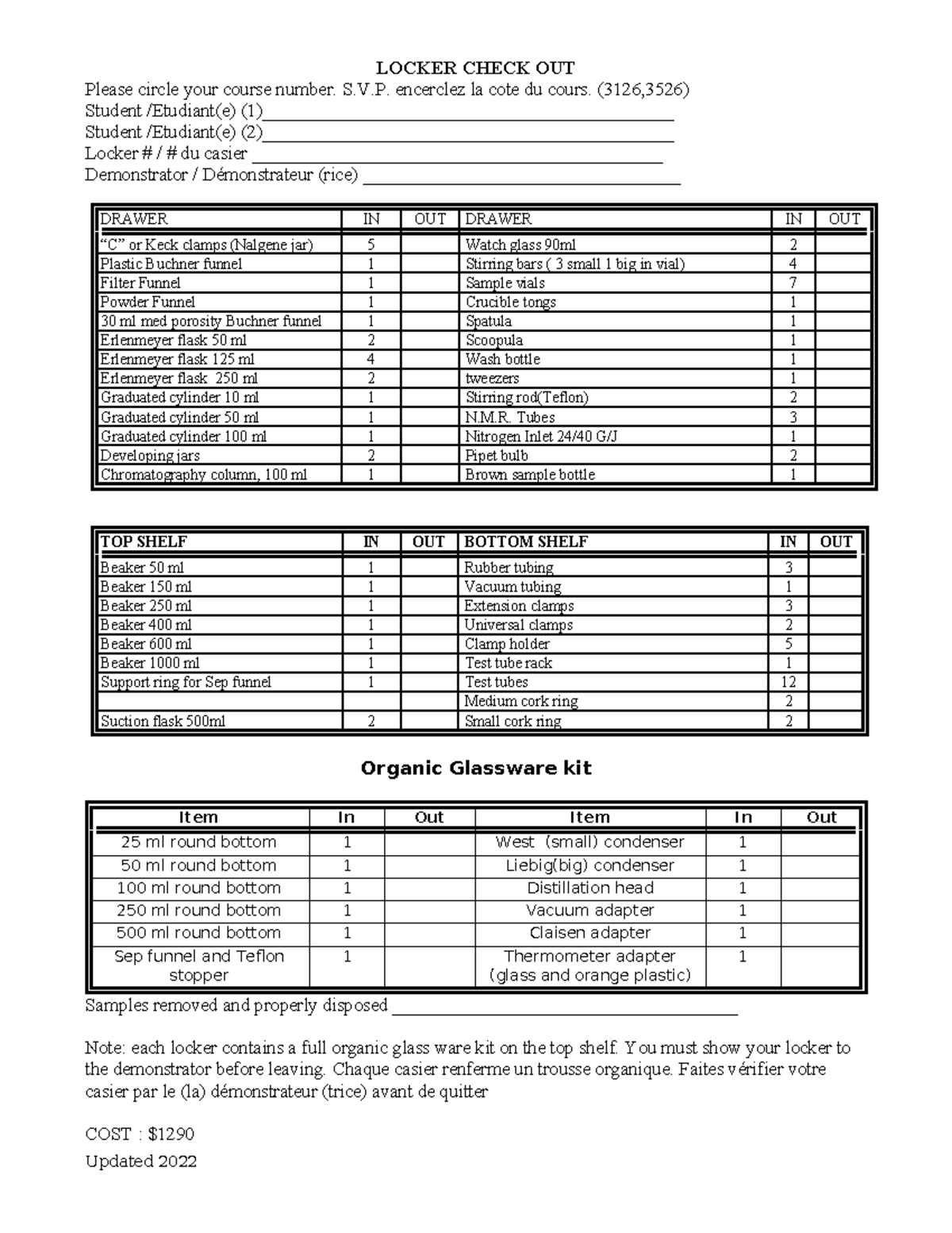 Organic III 3126-3526 2022 - locker inventory - LOCKER CHECK OUT Please ...
