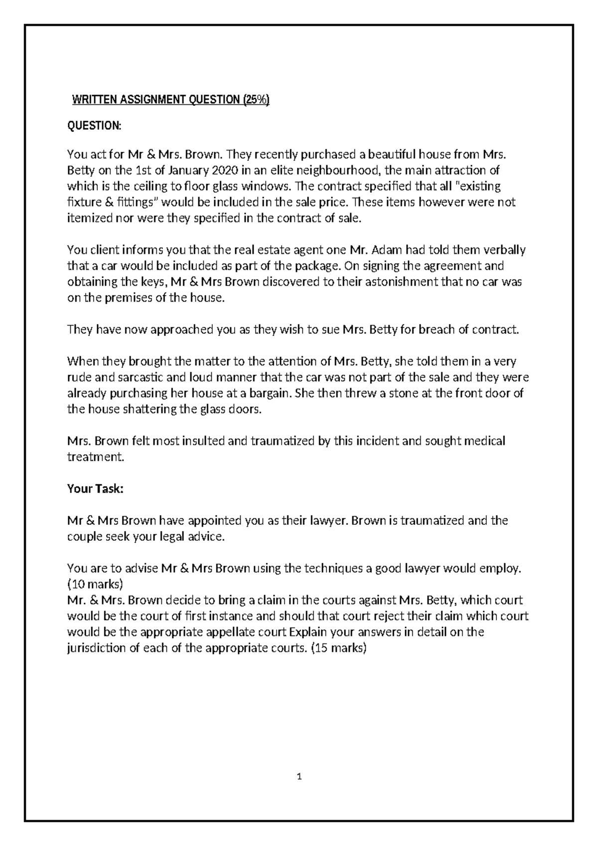 Practical Legal Skills Assignment - WRITTEN ASSIGNMENT QUESTION (25% ...