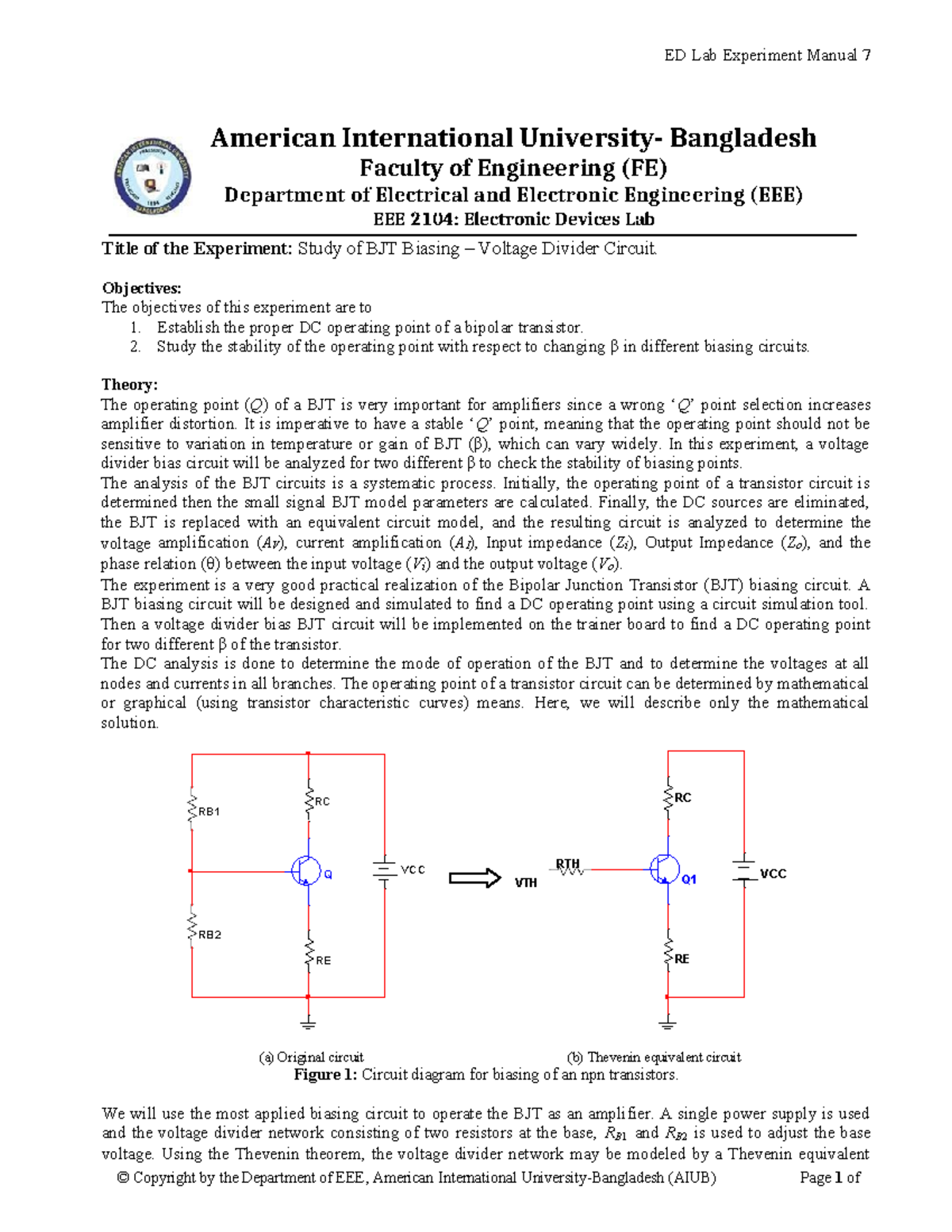 ED Lab Experiment Manual 7 2 - © Copyright by the Department of EEE, American International ...