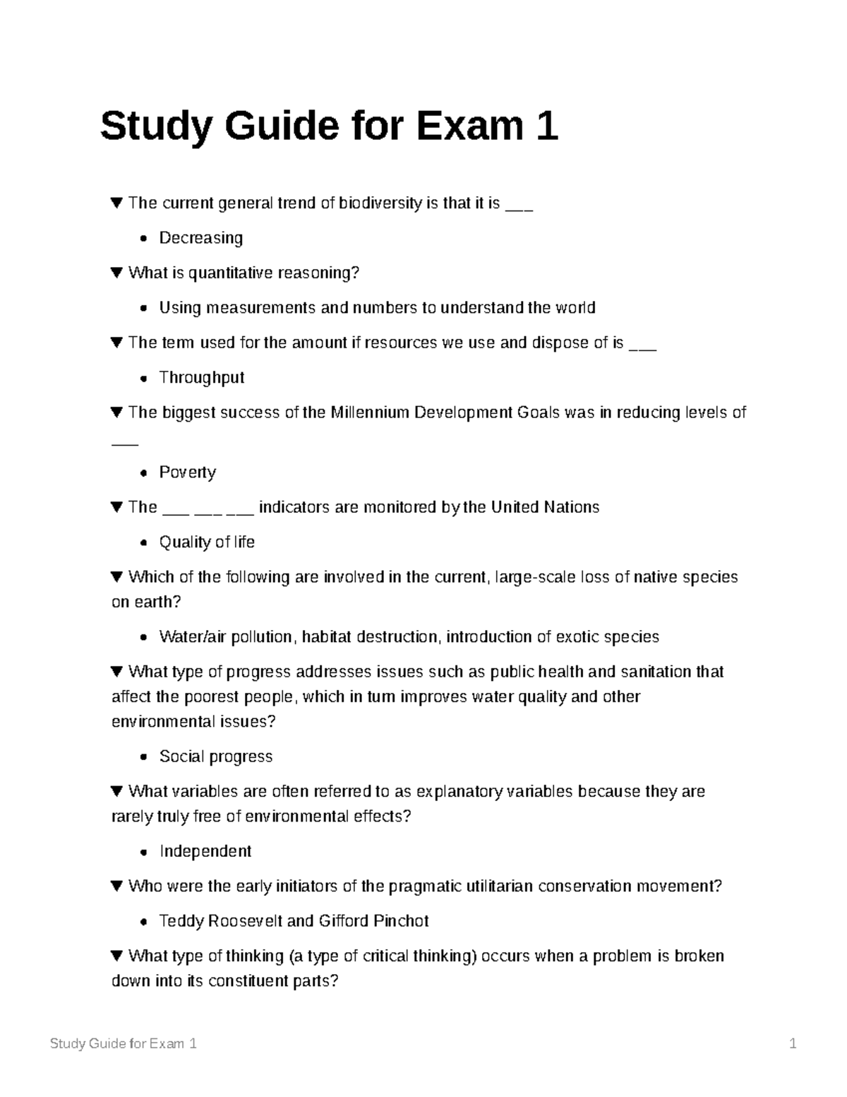Study Guide for Exam One - Studocu