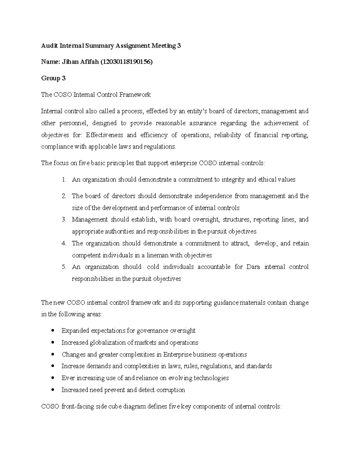 Internal audit 2 - Audit Internal Summary Assignment Meeting 3 Name ...